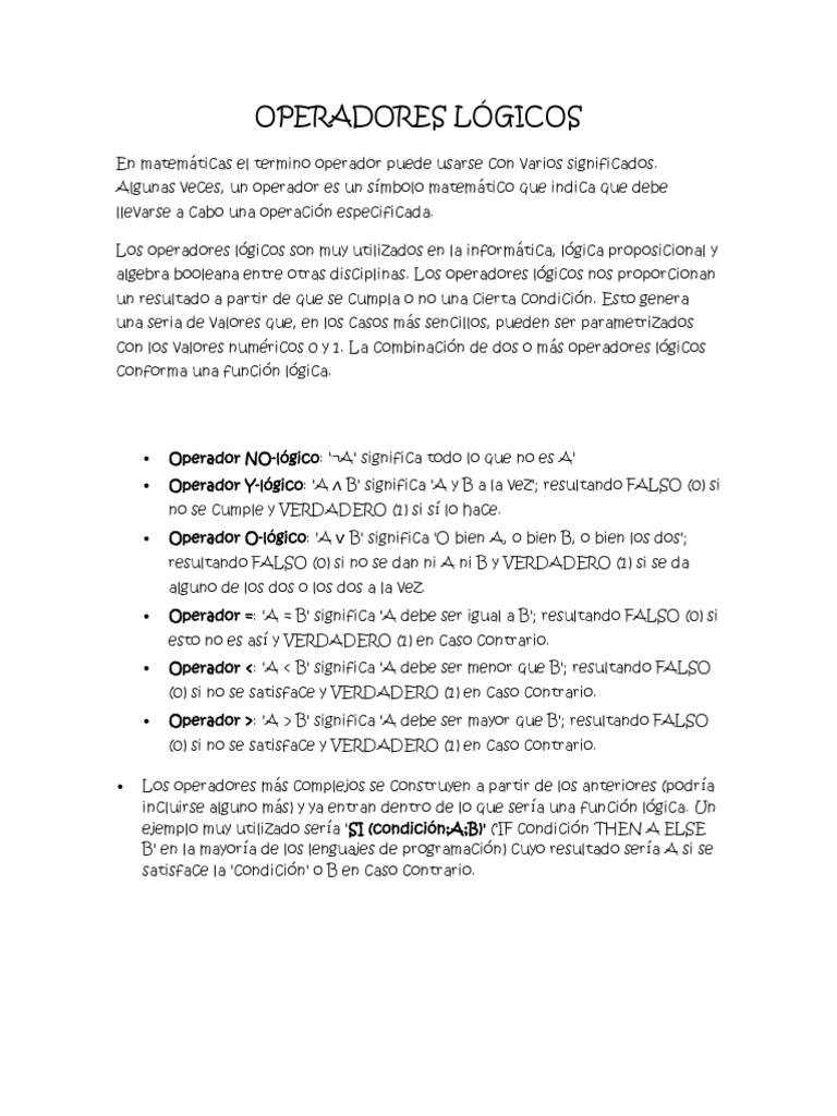 Operadores Logicos | PDF