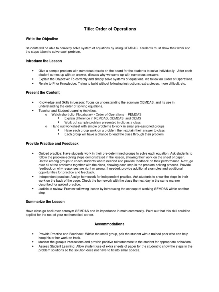 Gemdas Lesson Plan | PDF | Lesson Plan | Learning