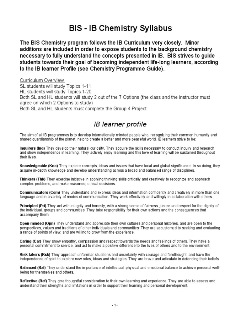 IB Chemistry Syllabus - Core Only | PDF | Chemical Bond | Ionic Bonding