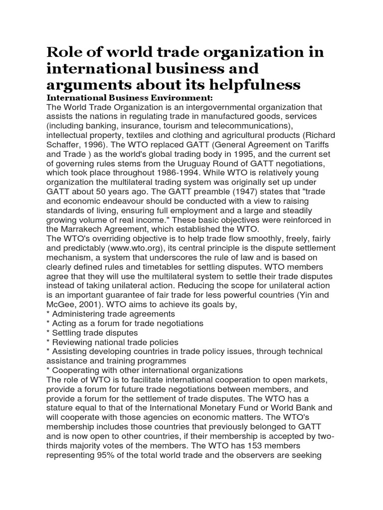 Role of Wto | PDF | World Trade Organization | General Agreement On ...