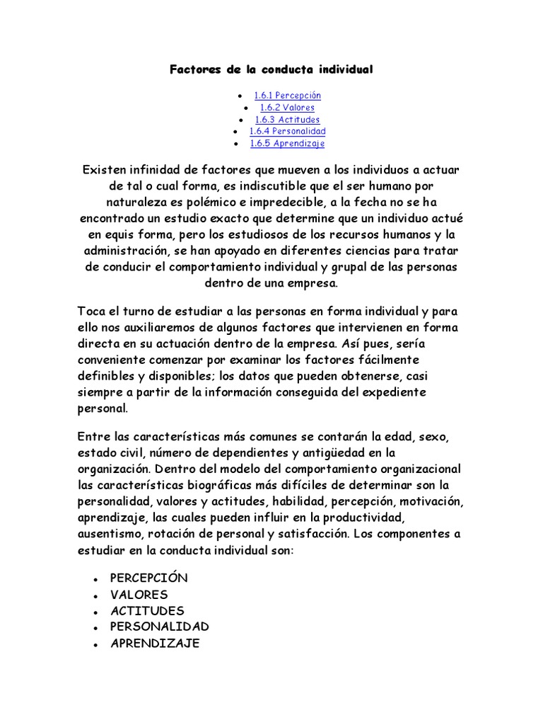 Factores de La Conducta Individual | Percepción | Comportamiento
