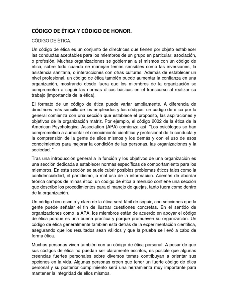 Código de Ética y Código de Honor | PDF | Comportamiento | Instituciones sociales