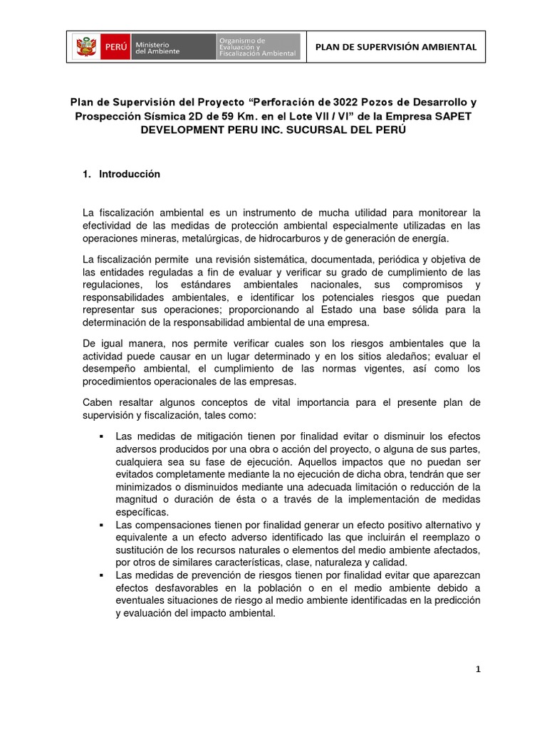 Plan de Supervisión - Ejemplo | PDF | Evaluación de impacto ambiental | Residuos