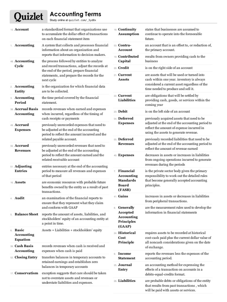 Accounting Terms: Study Online at | PDF | Debits And Credits | Revenue