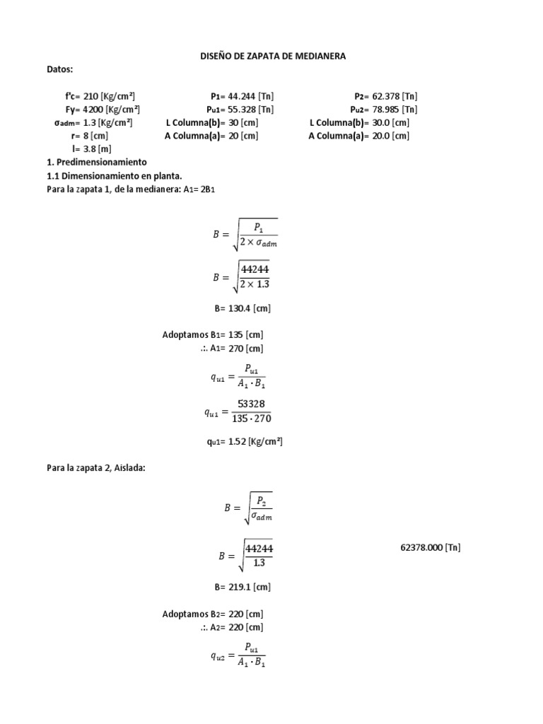 Diseño Zapata Medianera Conectada ACI-318-08 | PDF | Science | Ingeniería