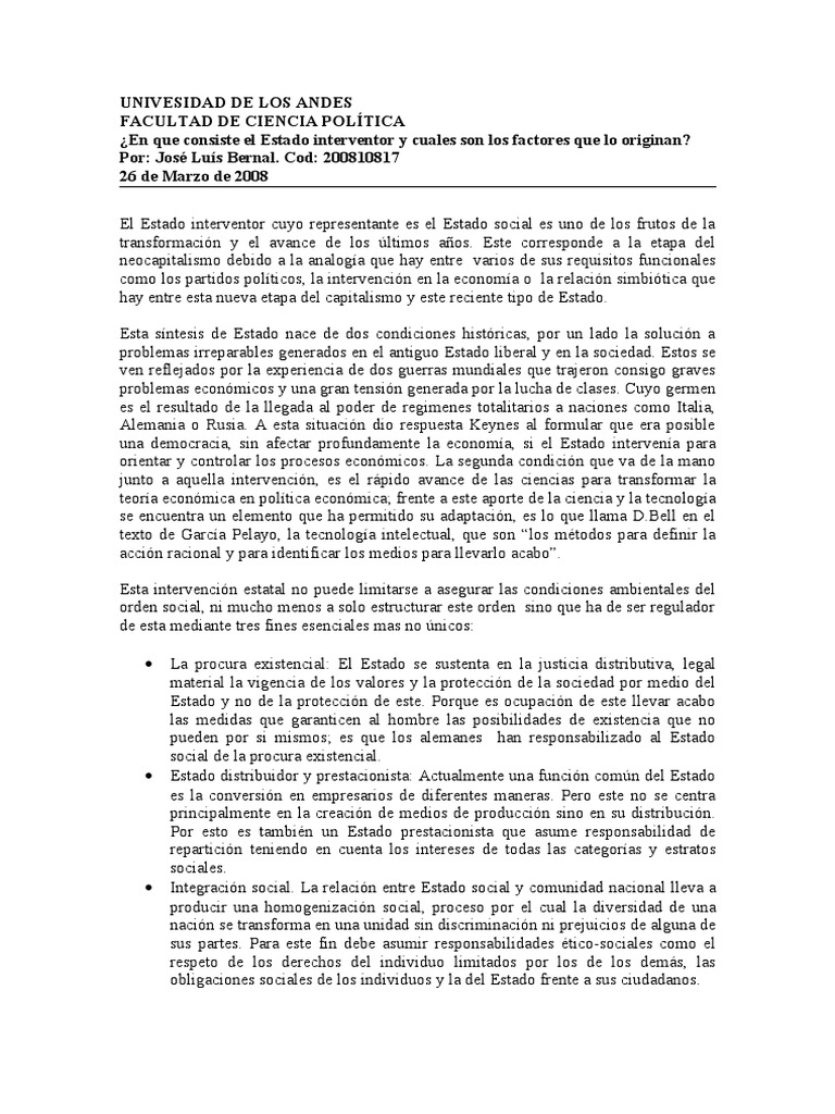 En Que Consiste El Estado Interventor y Cuales Son Los Factores Que Lo ...