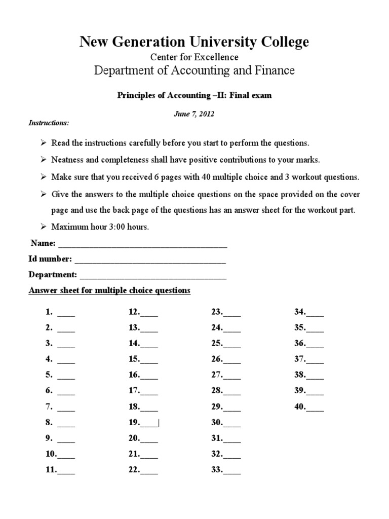 Principles of Accounting II Exam Guide | PDF
