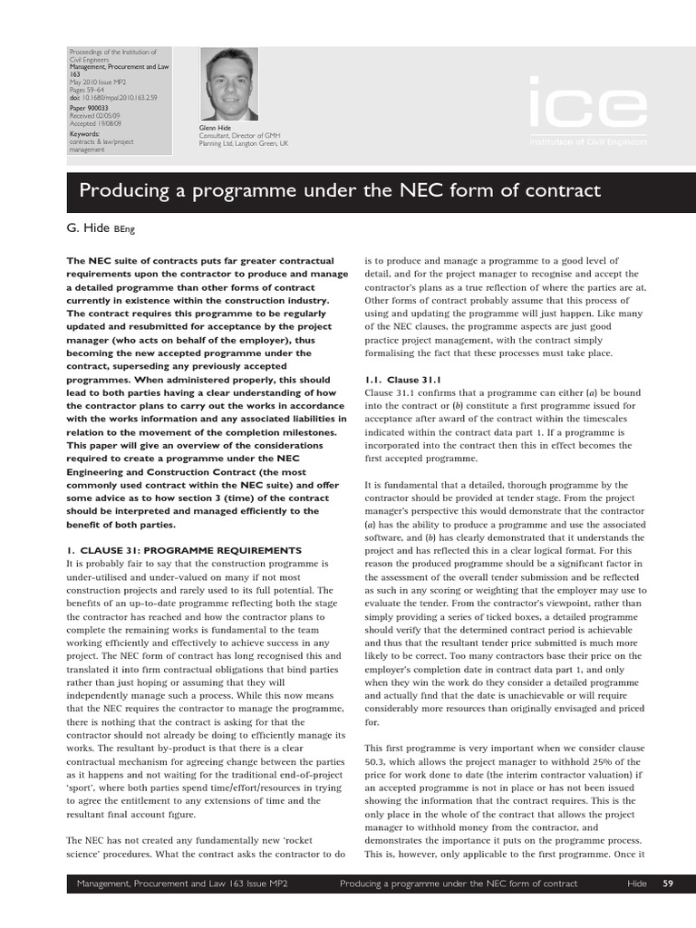Producing a Programme Under the NEC Form of Contract | Damages | Risk