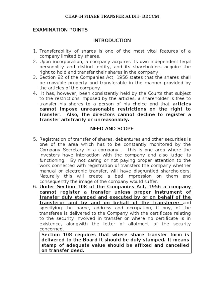 Share Transfer Audit | PDF | Privately Held Company | Securities (Finance)