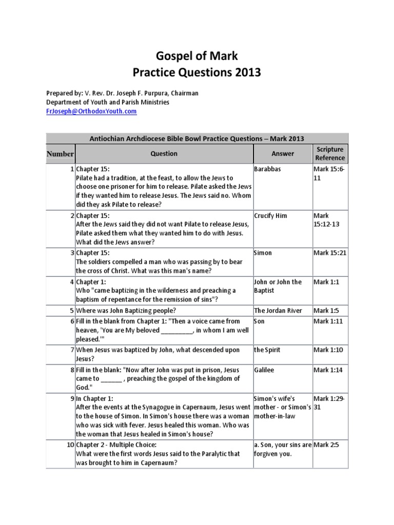 Mark Quiz | PDF | John The Baptist | Christianity