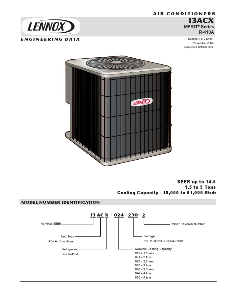 Condensadora Vertical Lennox 13acx de 1.5 A 5 Ton R410a 13 Seer ...