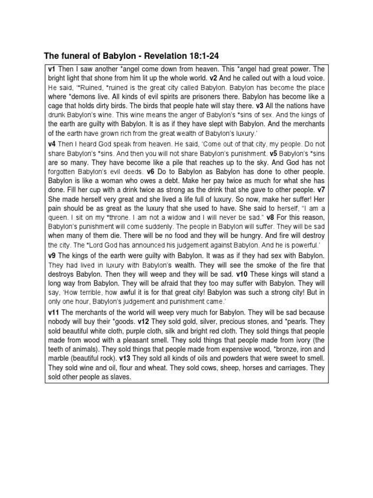 Revelation Chapter 18 Vrs 1 24 Pdf Demons Sin