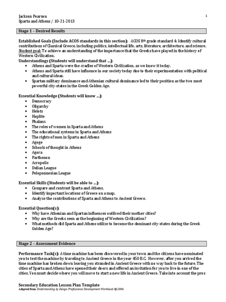 Lesson Plan For Sparta and Athens | PDF | Ancient Greece | Sparta
