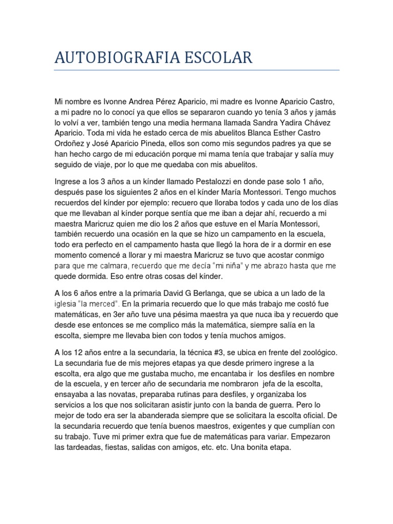 AUTOBIOGRAFIA ESCOLAR | Educación de la primera infancia | Escuelas