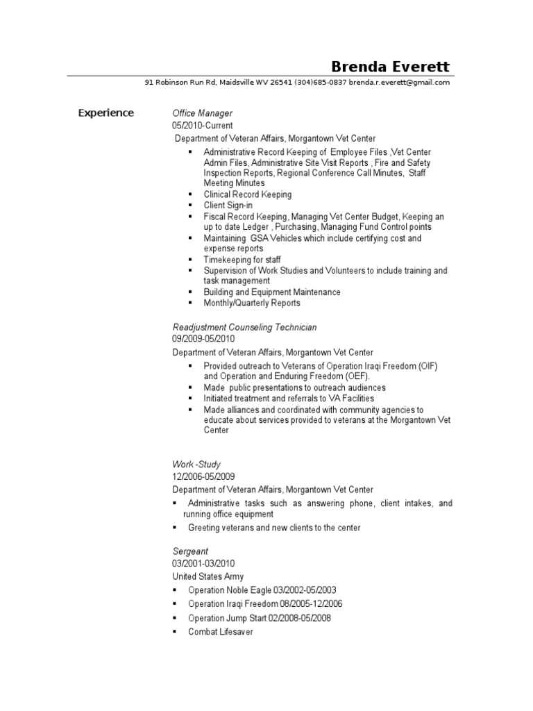 Brenda Everett Resume | PDF | Military Sociology | United States ...