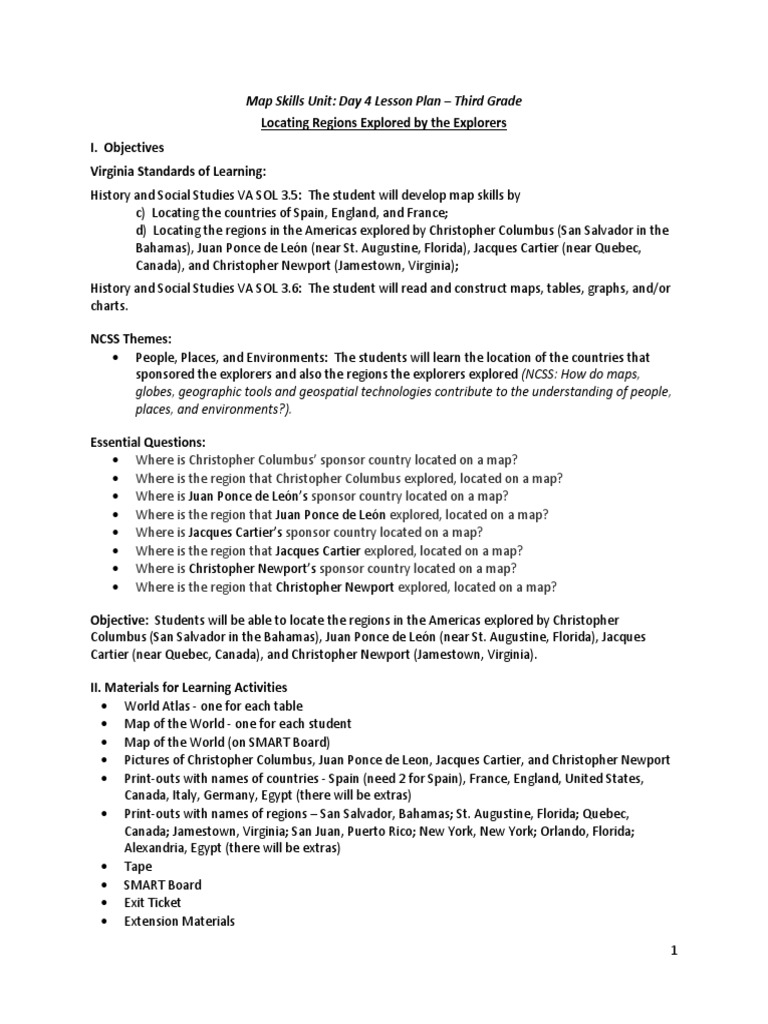 Map Skills Lesson Plan 4 | PDF | Exploration | Cognition