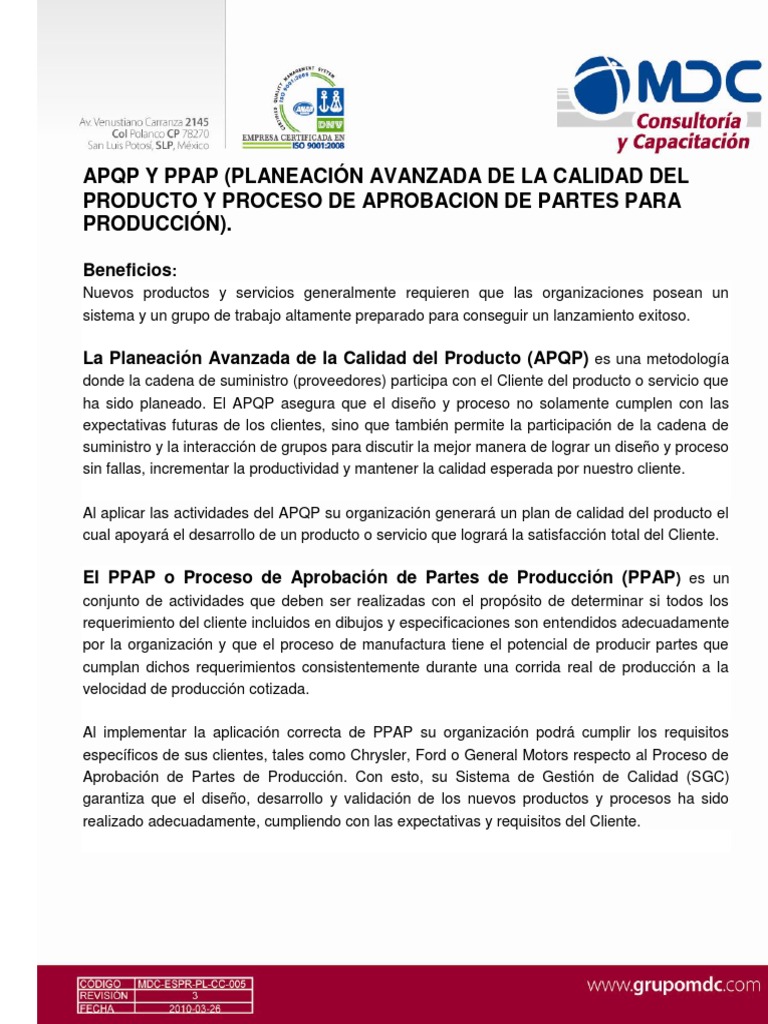 APQP y PPAP | PDF | Calidad (comercial) | Producto (Negocio)