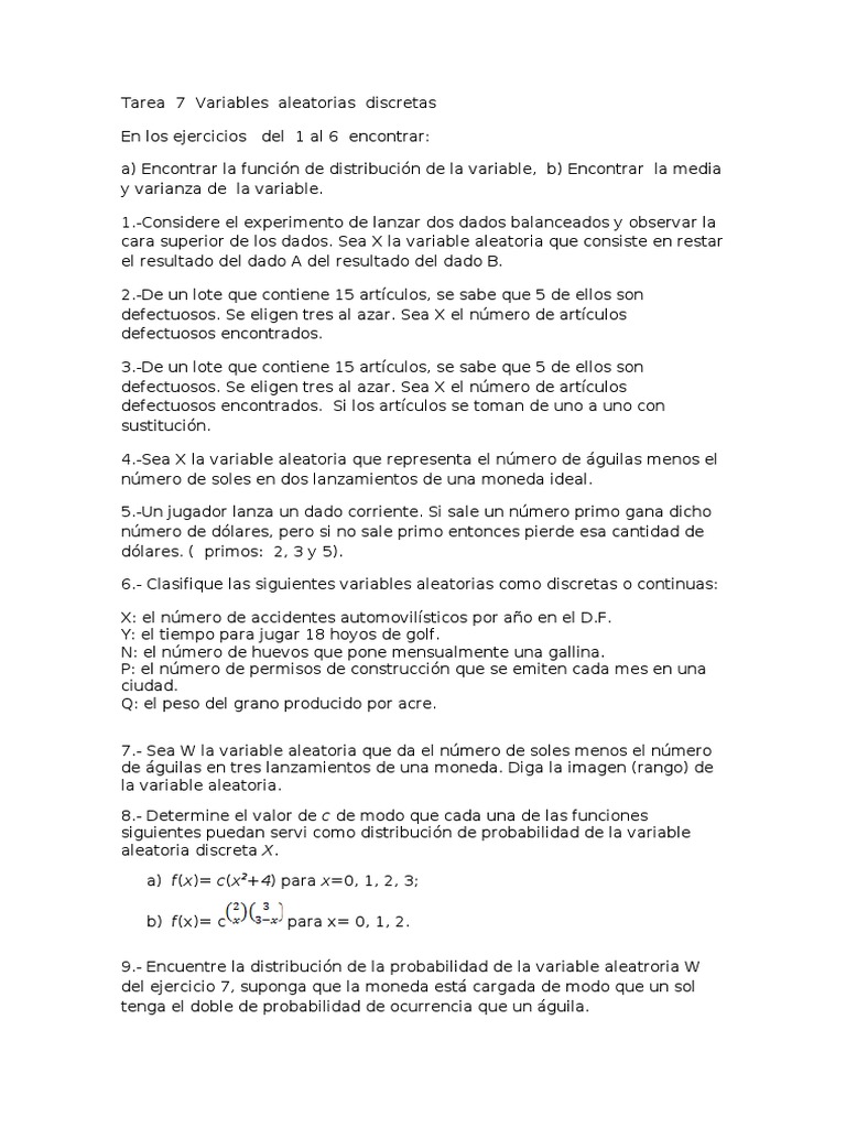 Tarea 7 Variables Aleatorias Discretas | PDF | Hogar, jardinería y bricolaje