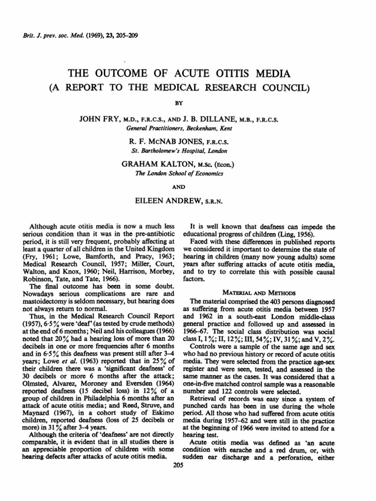 THE Outcome of Acute Otitis Media: (A Report To The Medical Research ...