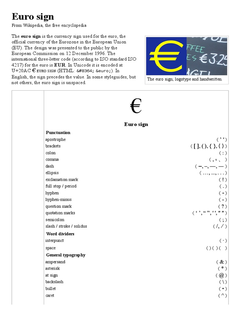 Euro Sign - Wikipedia, The Free Encyclopedia | Text | Typography | Free ...