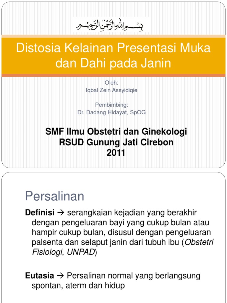 Distosia Kelainan Presentasi Muka Dan Dahi Pada Janin | PDF