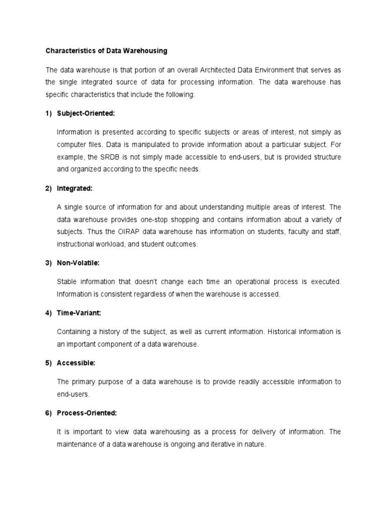 Characteristics of Data Warehousing | PDF | Data Warehouse | Warehouse