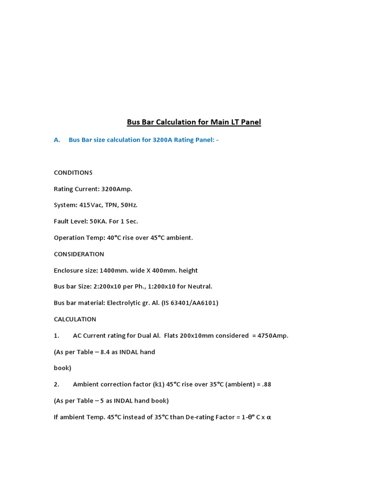 Electrical - Bus Bar Sizing | PDF | Electrical Conductor | Manufactured ...