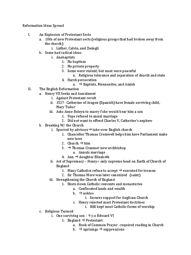 Global Outline Reformation Ideas Spread | PDF | Protestant Reformation ...