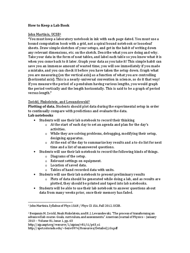 How To Keep A Lab Book | PDF | Science | Science (General)