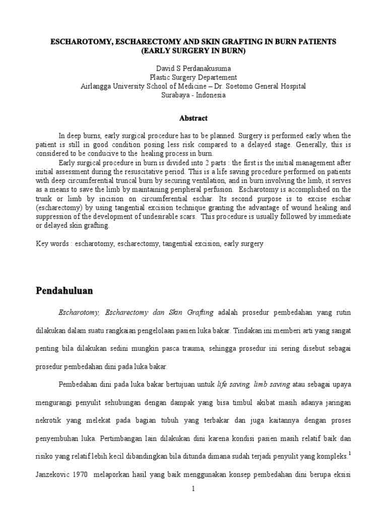 1713 - Escharotomy, Escharectomy and Skin Grafting in Burn Patients ...