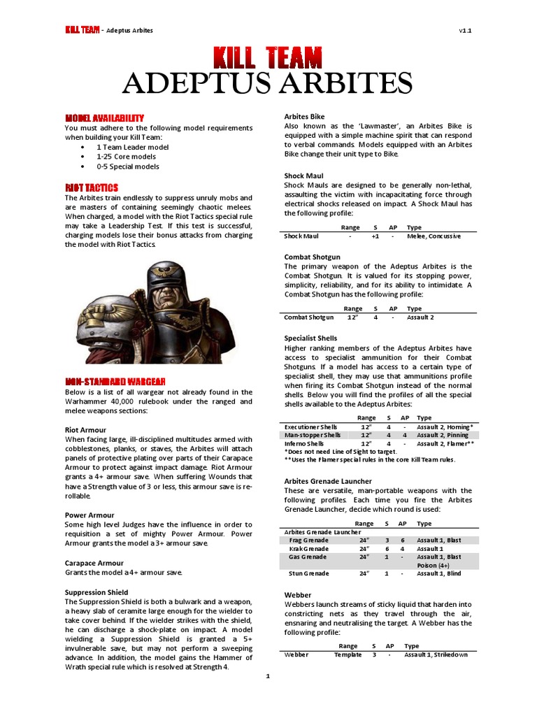 Kill Team List - Adeptus Arbites v1.1 | PDF | Shotgun | Shell (Projectile)
