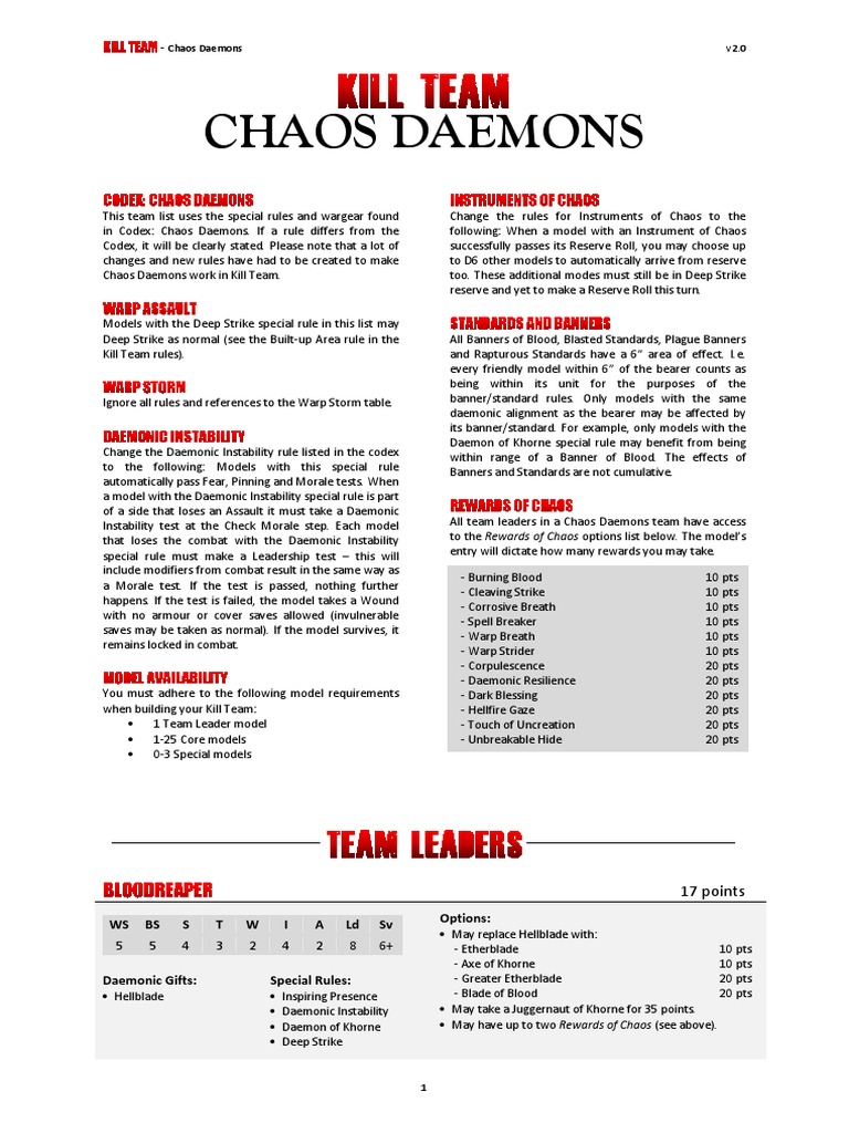 Chaos Daemons Kill Team | PDF | Fantasy | Violence