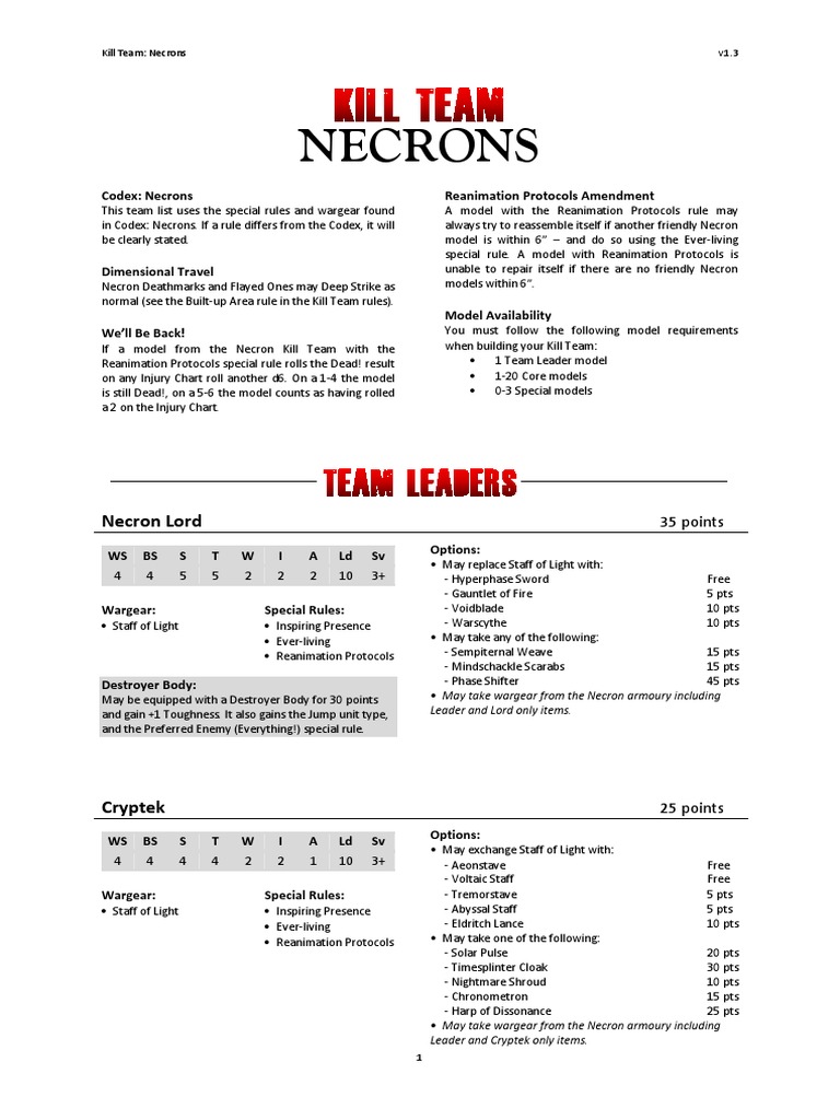Necron Kill Team List and Rules | PDF | Unrest | Armed Conflict