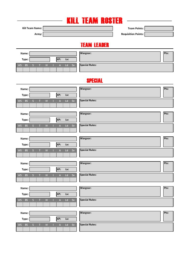 Kill Team Roster Fillable v1.2 | PDF