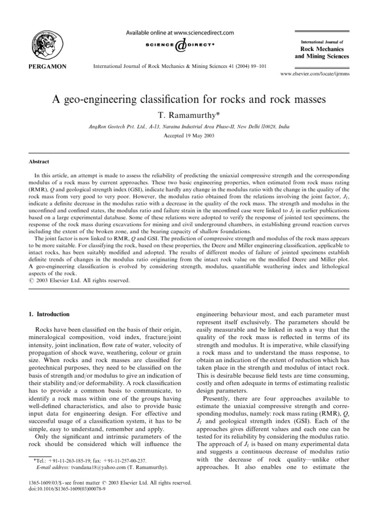 Engineering Classification of Rocks | PDF | Young's Modulus | Soil ...
