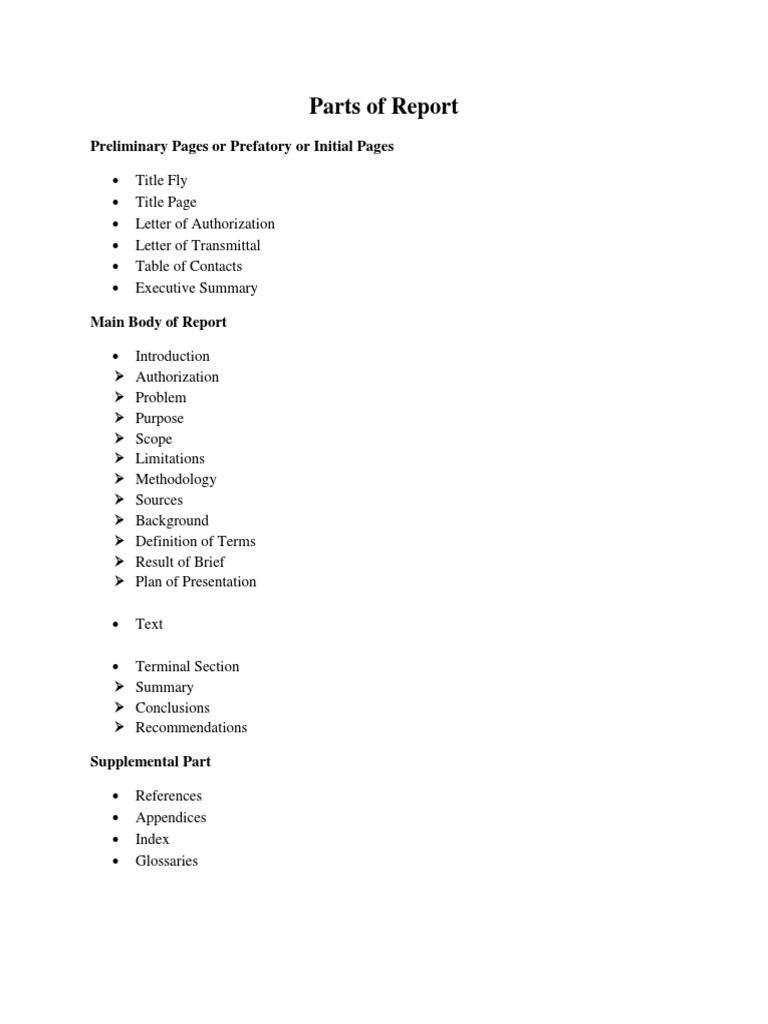 Parts of Report: Preliminary Pages or Prefatory or Initial Pages | PDF