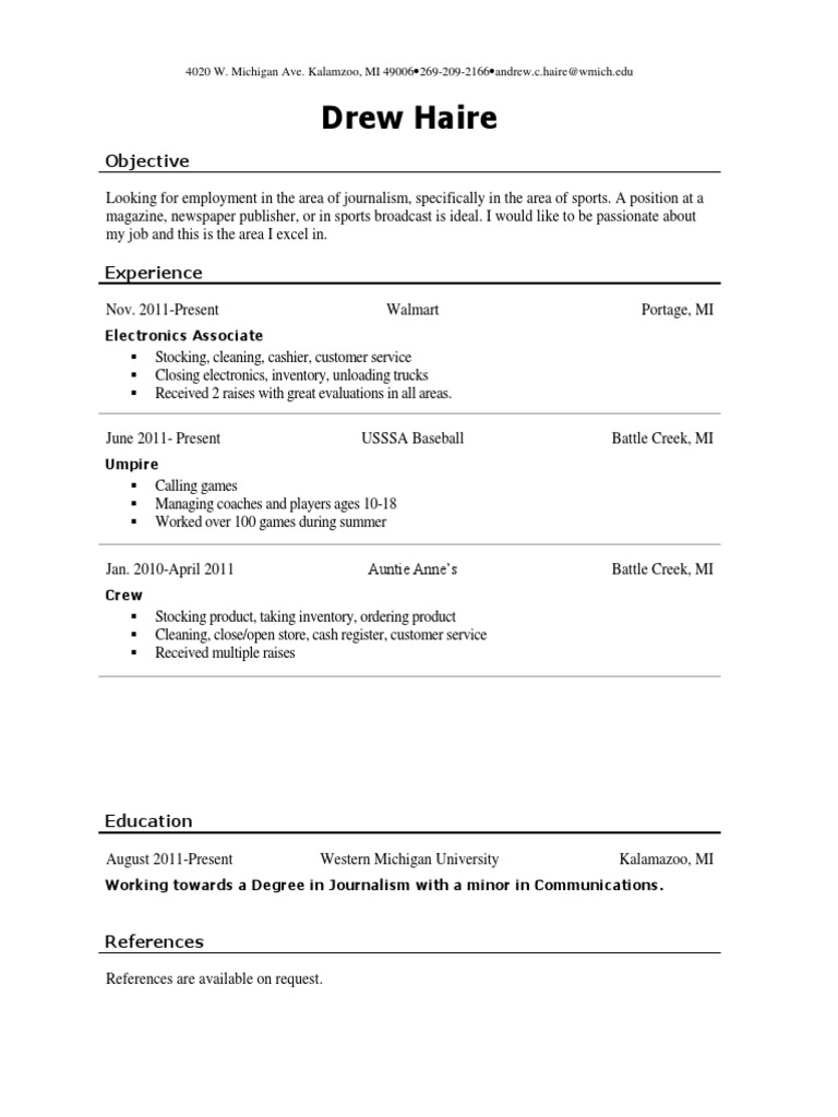 Drew Haire: Objective | PDF