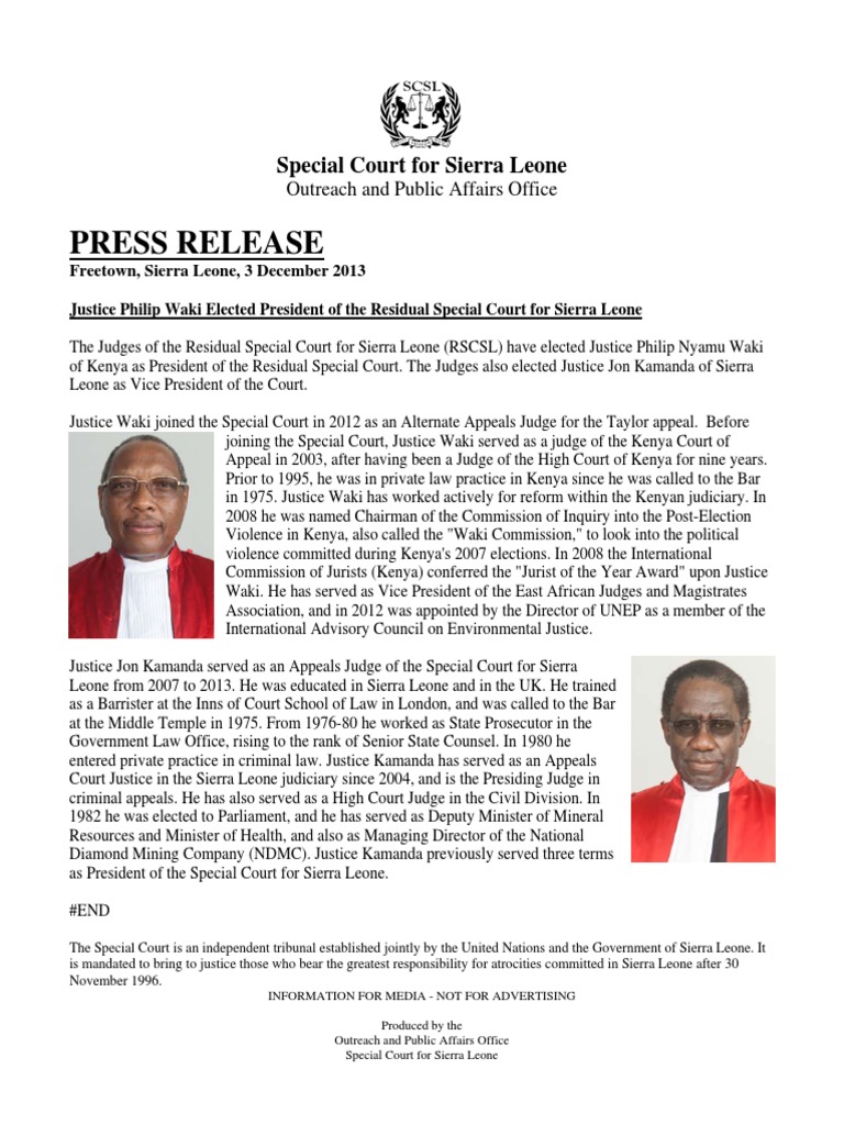 Justice Philip Waki Elected President of The Residual Special Court For ...