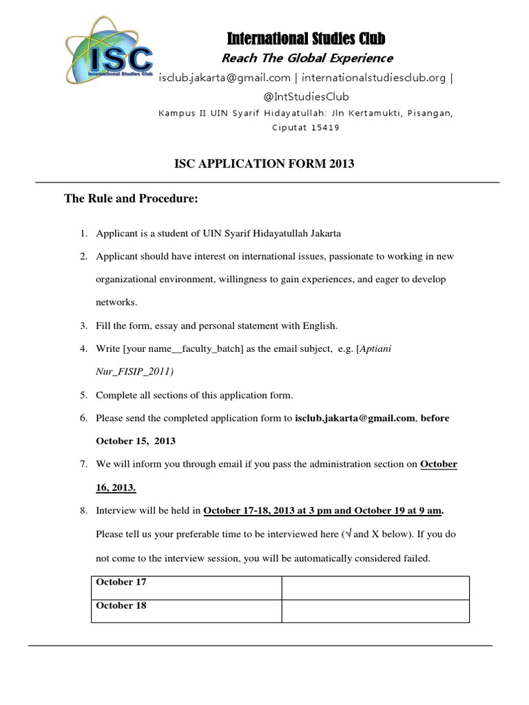 Isc Application Form 2013 | PDF | Cognition | Communication
