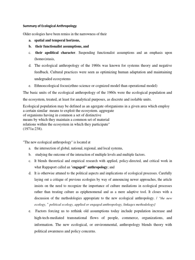 Summary of Ecological Anthropology | Download Free PDF | Ecology ...