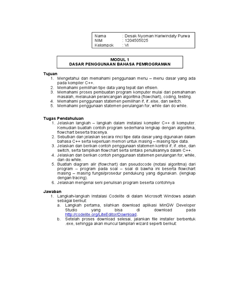 Tugas Pendahuluan I Praktikum AlProg | PDF | Metode & Bahan Ajar