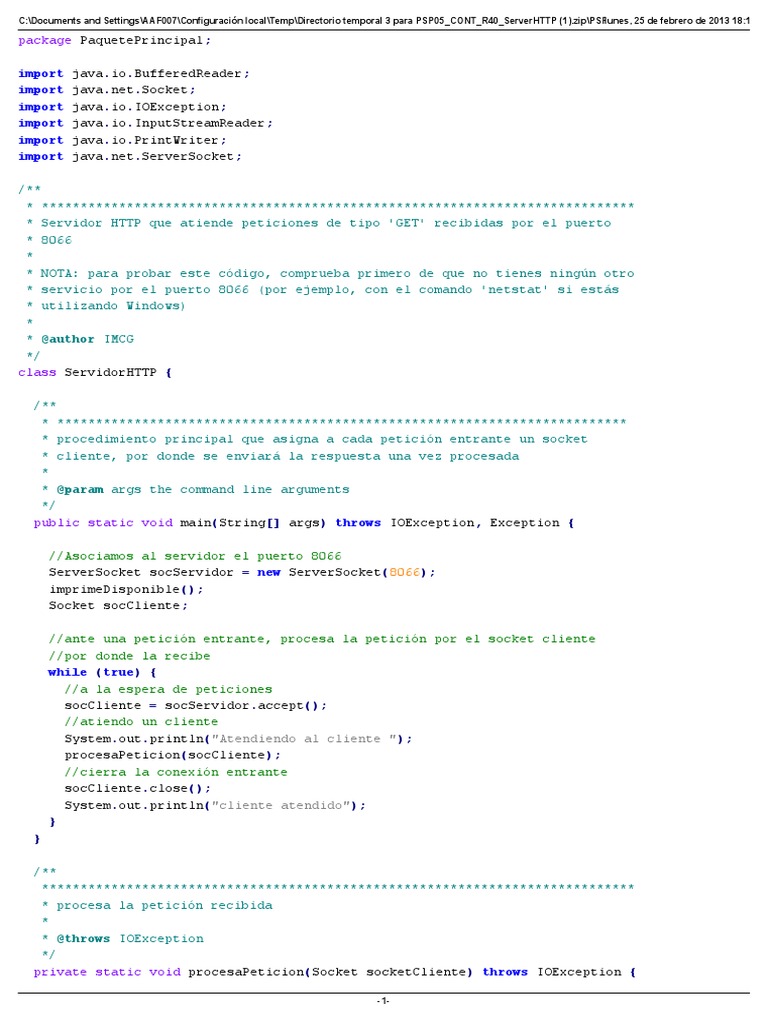 Implementación de un servidor HTTP simple en Java | PDF | Servidor web ...