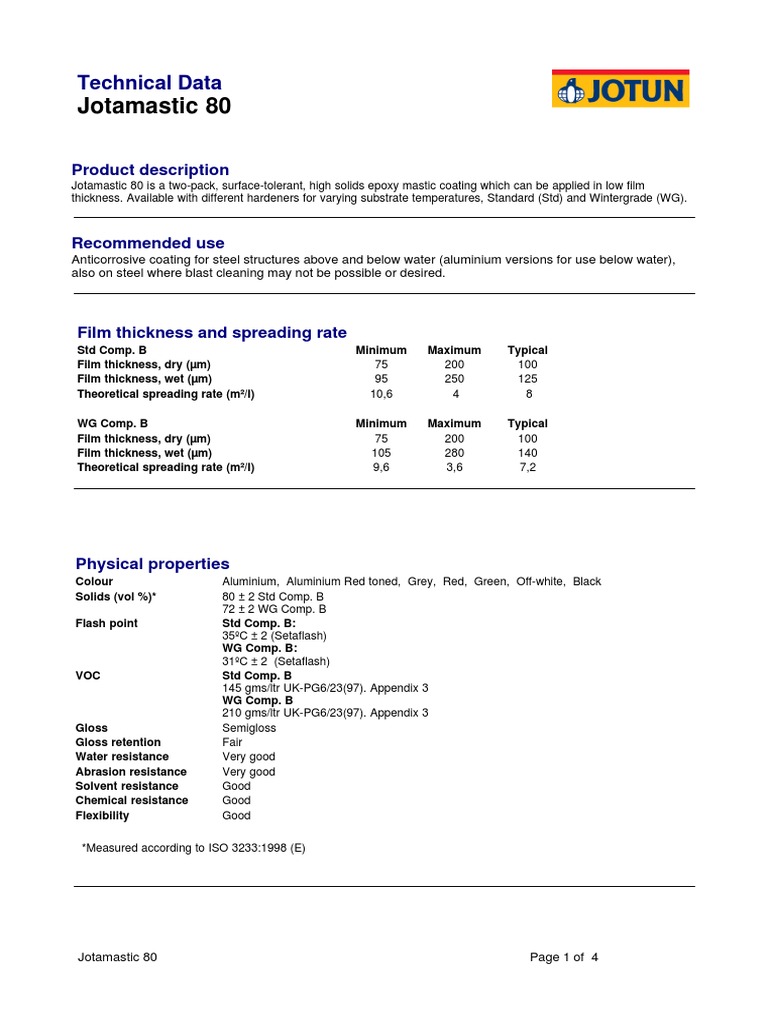 TDS - Jotamastic 80 - English (Uk) - Issued.26.03.2009 | PDF | Paint | Humidity