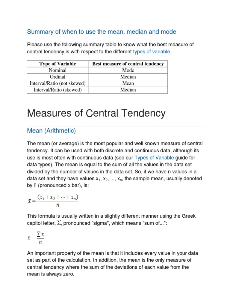 When to Use Mean, Median, and Mode | PDF | Mean | Median