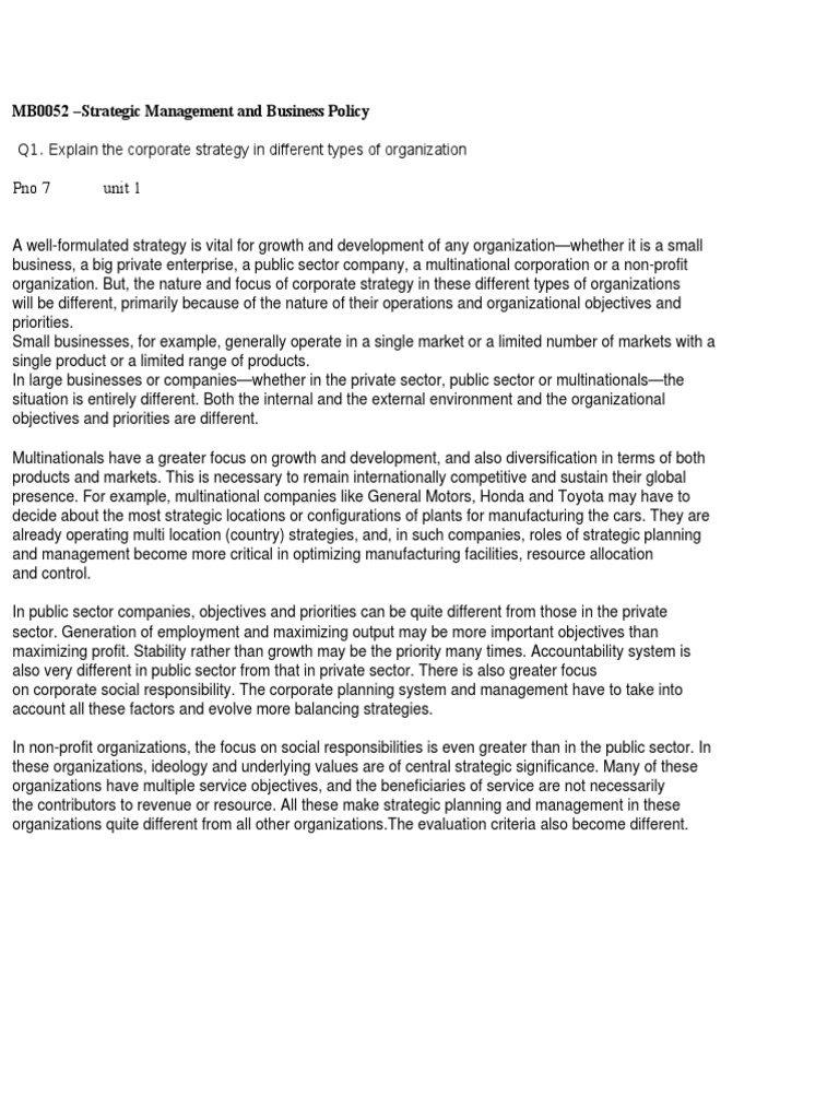 MBA Assignment Answer | PDF | Strategic Management | Corporate Social ...