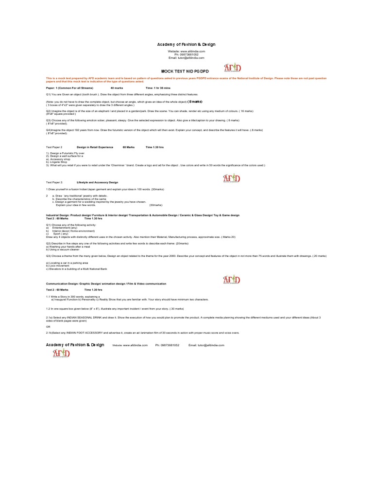 Nid Question Paper | Download Free PDF | Design | Aesthetics