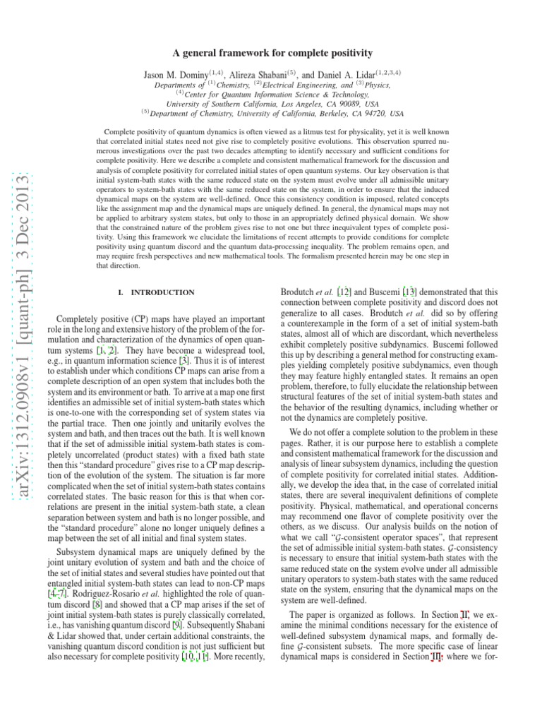 A General Framework For Complete Positivity - Jason M. Dominy, Alireza ...