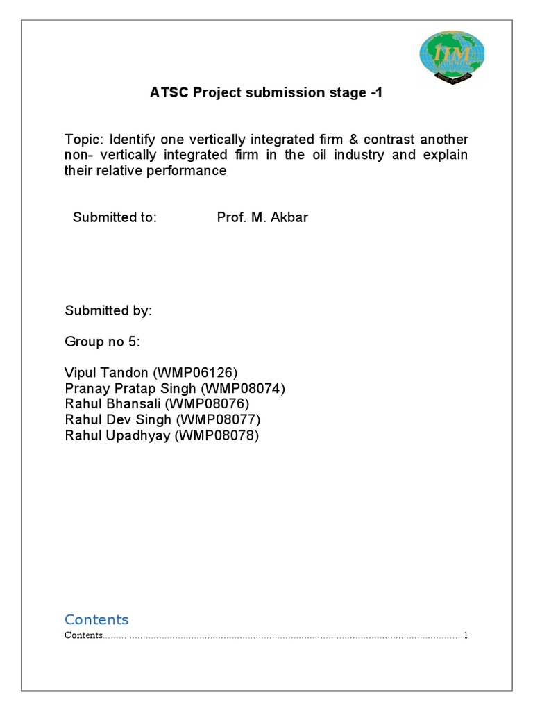 ATSC Project - Vertical Integration in Oil Industry | PDF | Oil ...