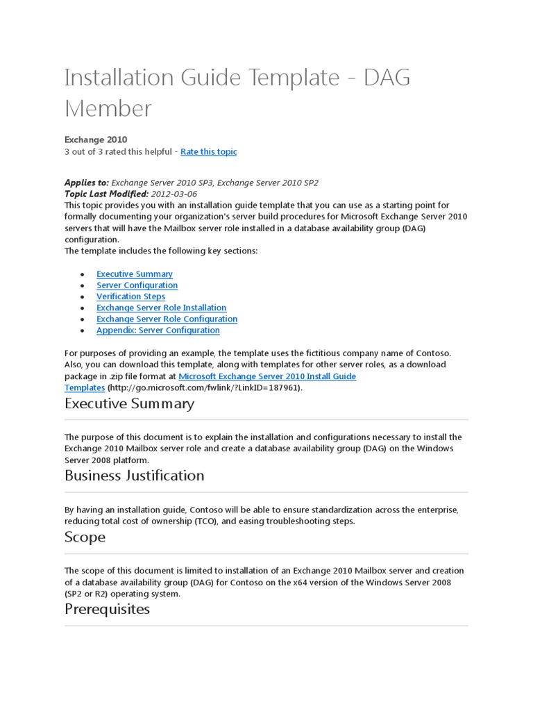 Installation Guide Template Exchange 2010 With Dag | PDF | Active ...