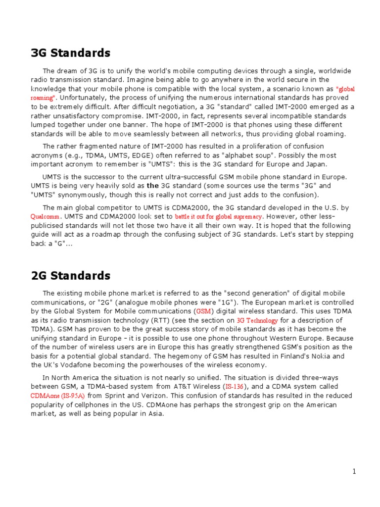 3G Standards | PDF | 3 G | Mobile Phones